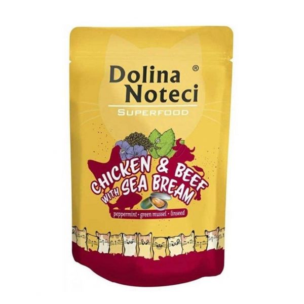 Dolina Noteci Superfood Cat Chicken & Beef with Sea Bream 10 x 85 g ...